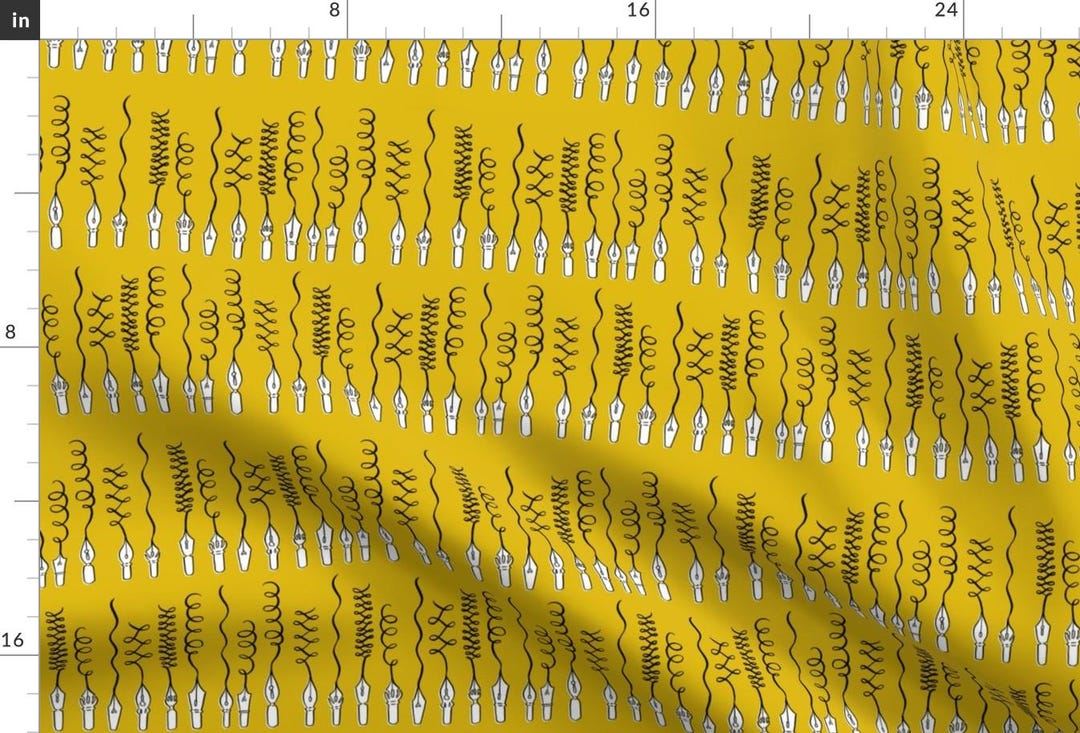 Calligraphy Fabric - Writing Nibs - Mustard by Kristinnohe - Mustard ...