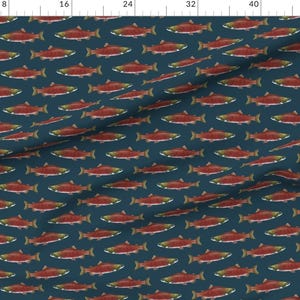 Red Salmon Fabric Sockeye Salmon on 1d3d4c Navy by Weavingmajor Pond ...
