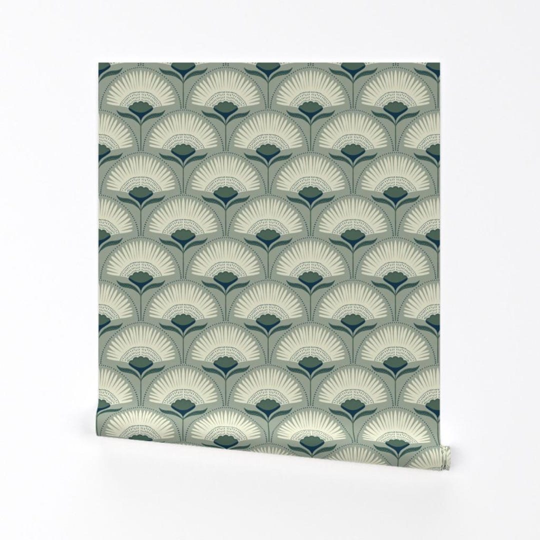 Sage Floral Removable Peel and Stick Wallpaper - Palm Simple Hand Drawn ...