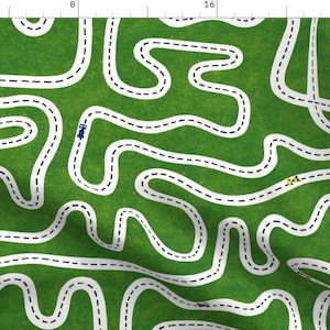 Green Racingtrack Cars Fabric - Speed Racers - Grass Track by ...