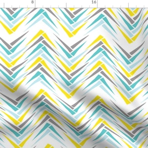 Teal and Yellow Abstract Chevron Fabric - Wheat Chevron 2 by ...