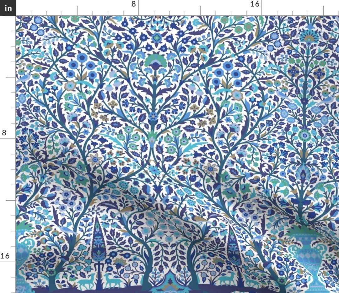 Blue Floral Islamic Fabric Garden of Paradise 1h by - Etsy
