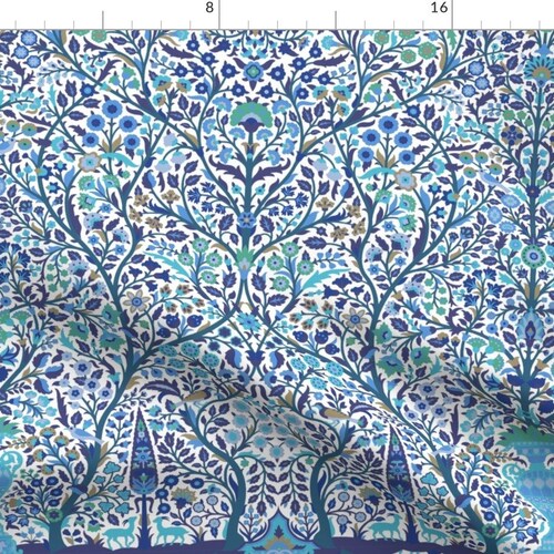 Blue Floral Islamic Fabric Garden of Paradise 1h by - Etsy