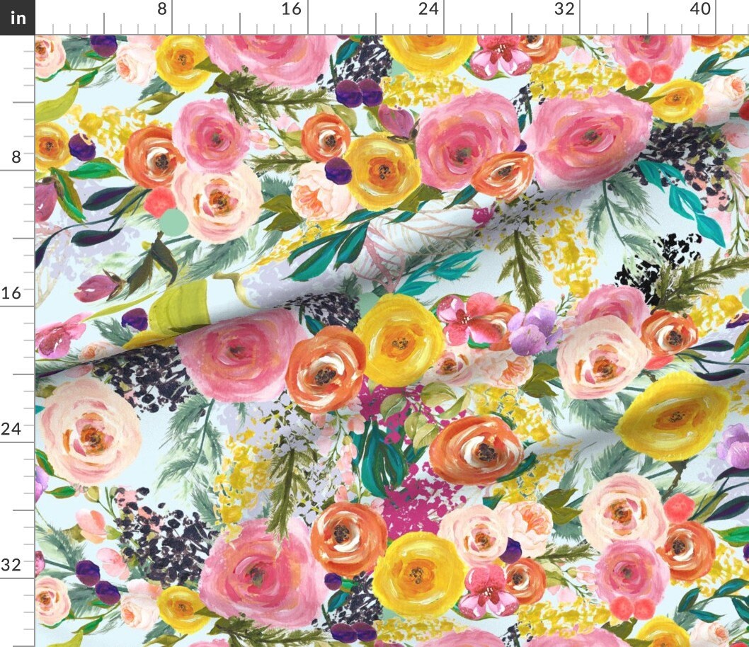 Summer Flowers Fabric Blooms Painted Floral by Theartwerks - Etsy
