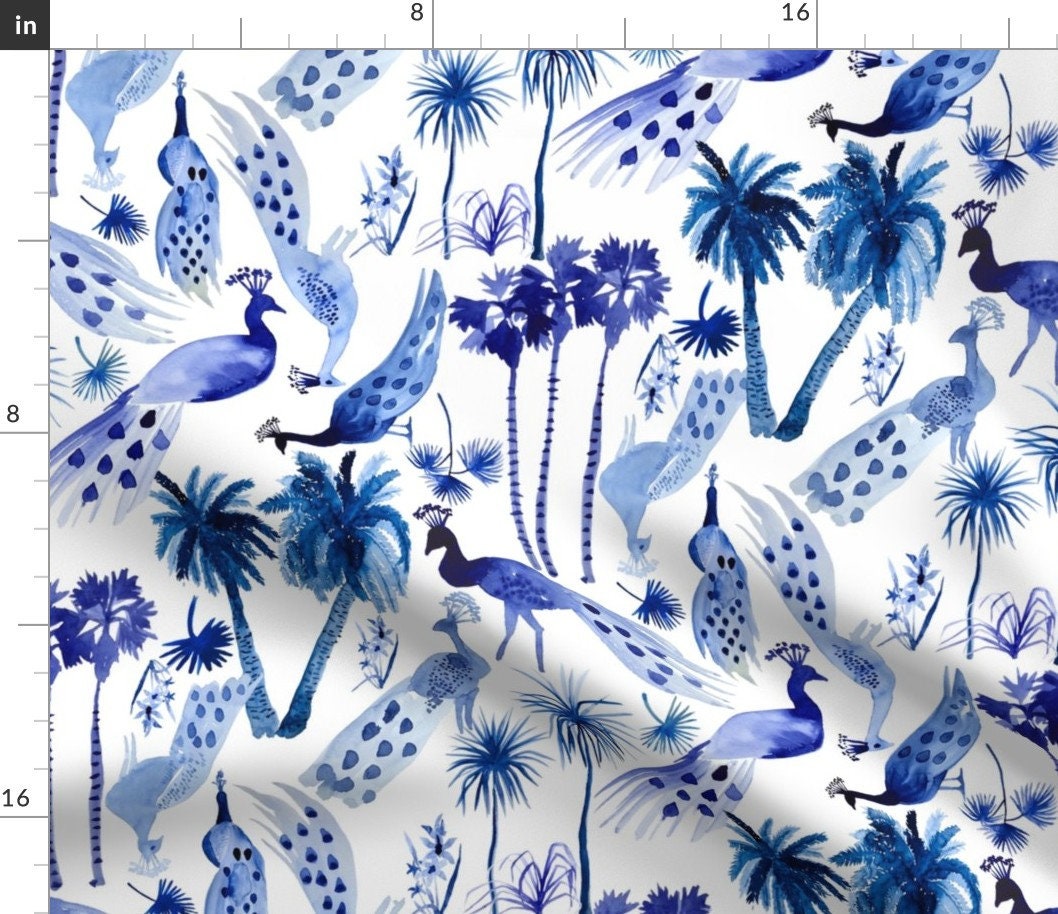 Peacock Fabric Peacock Arboretum by Limezinniasdesign | Etsy