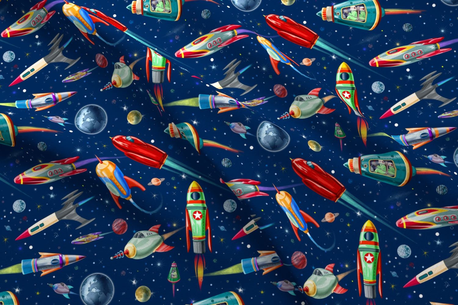 Fantasy Fabric Retro Vintage 1950s Sci Fi Space Travel Blue | Etsy