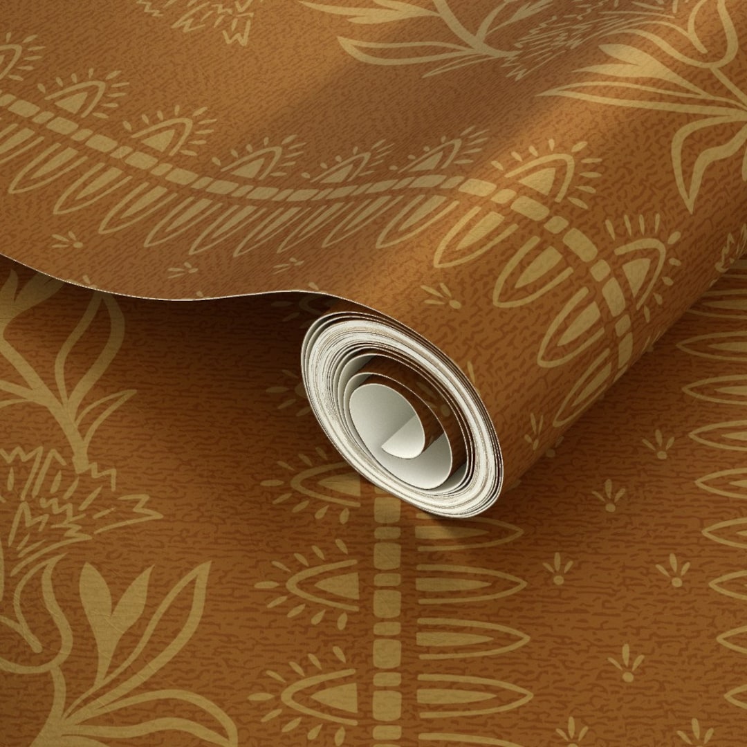 Block Print Gold or Silver Metallic Wallpaper - Trailing Carnations by ...