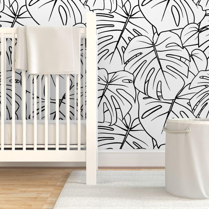 Monstera Wallpaper - Monstera - Black on White - Jumbo by Caytelyn ...