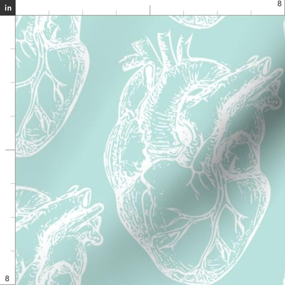 Heart Fabric - Hearts Anatomical White on Seafoam by Beththompsonart ...