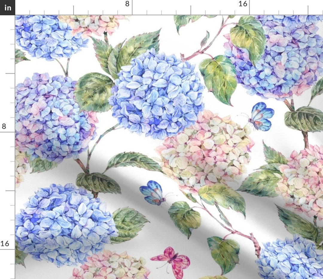Blue Hydrangea Fabric Hydrangea by Depiano Spring Summer Watercolor ...