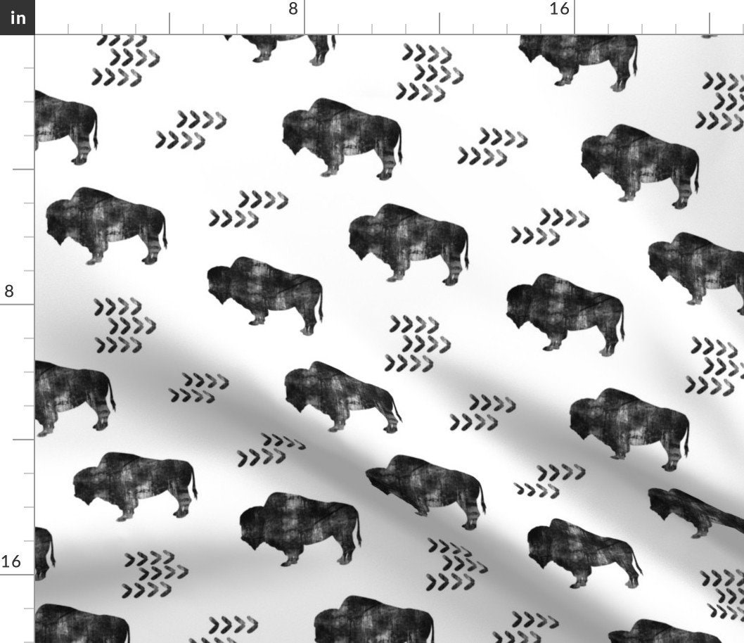Buffalo Fabric Distressed Buffalo Bw by Littlearrowdesign - Etsy