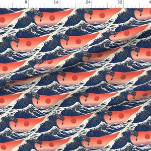 Pug Ocean Waves Illustration Fabric the Great Wave of Black Pug by ...