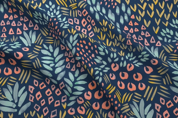 Abstract Botanical Fabric Garden Forms Midnight Jungle | Etsy