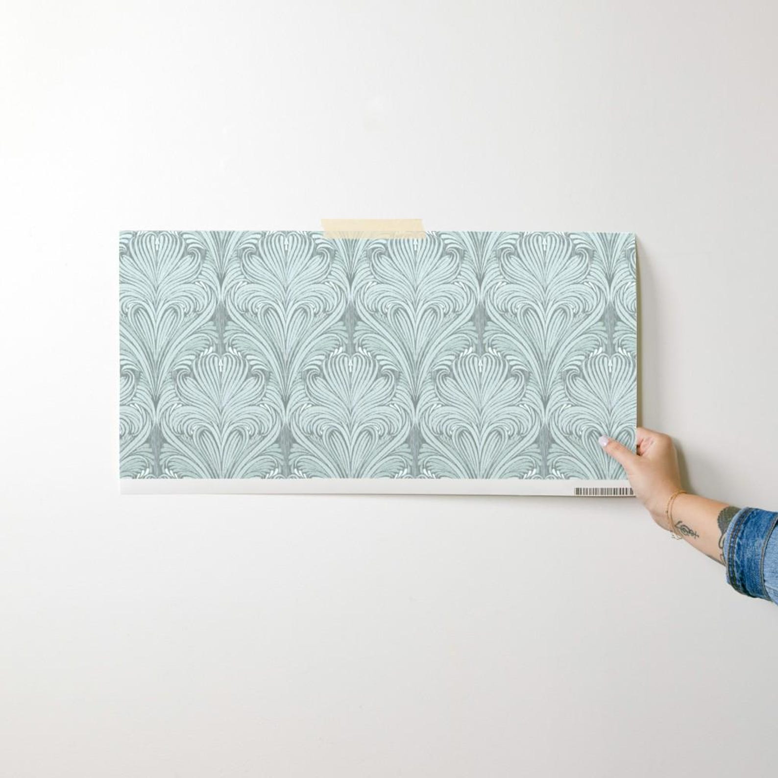 Elegant Damask Removable Peel and Stick Wallpaper - Grey Green Pale ...
