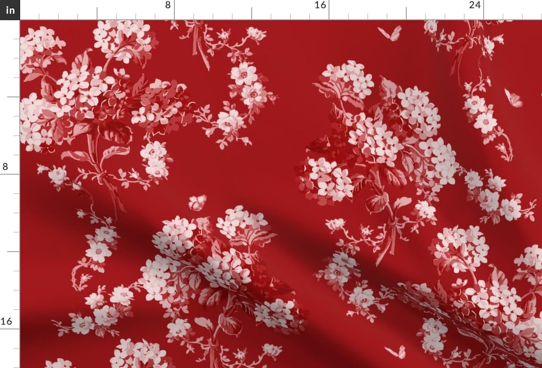 Hydrangeas Red Floral Fabric - Edwina in Cranberry by Lilyoake ...