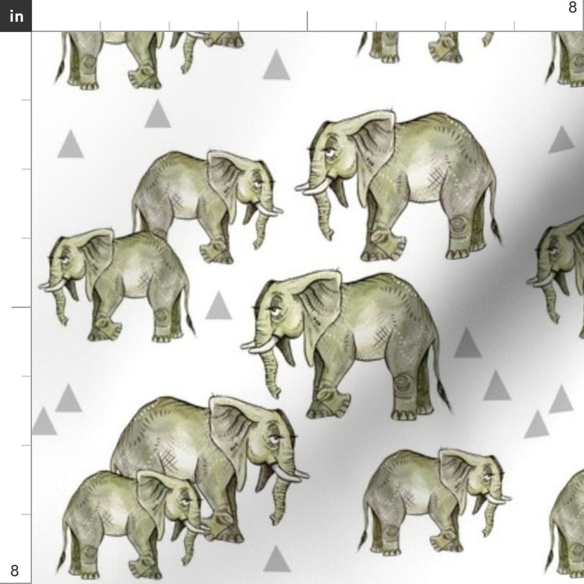 Elephants Triangles Fabric Grey Elephant Herd by Taraput | Etsy