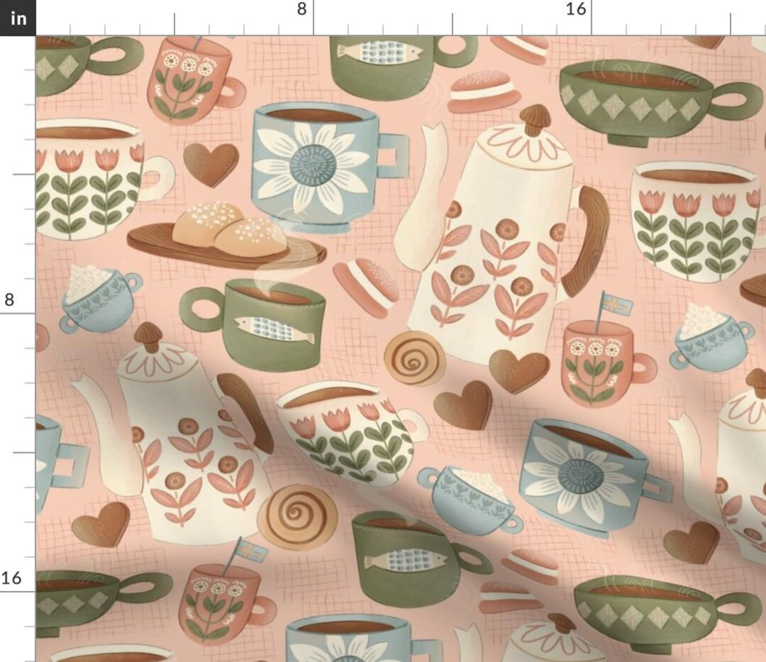 Vintage Tea Time Fabric Coffee Time by Fineapple_pair Coffee Tea Coffee ...