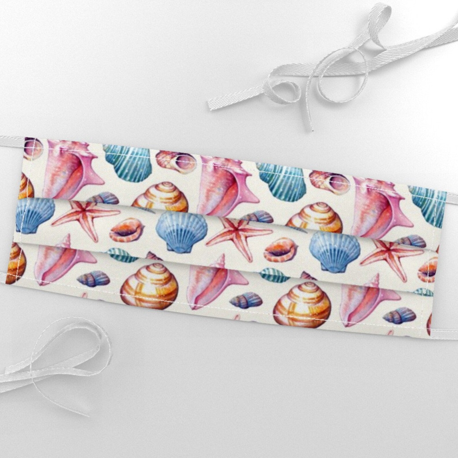 Seashells Fabric Watercolor Colorful Light on White Beach | Etsy