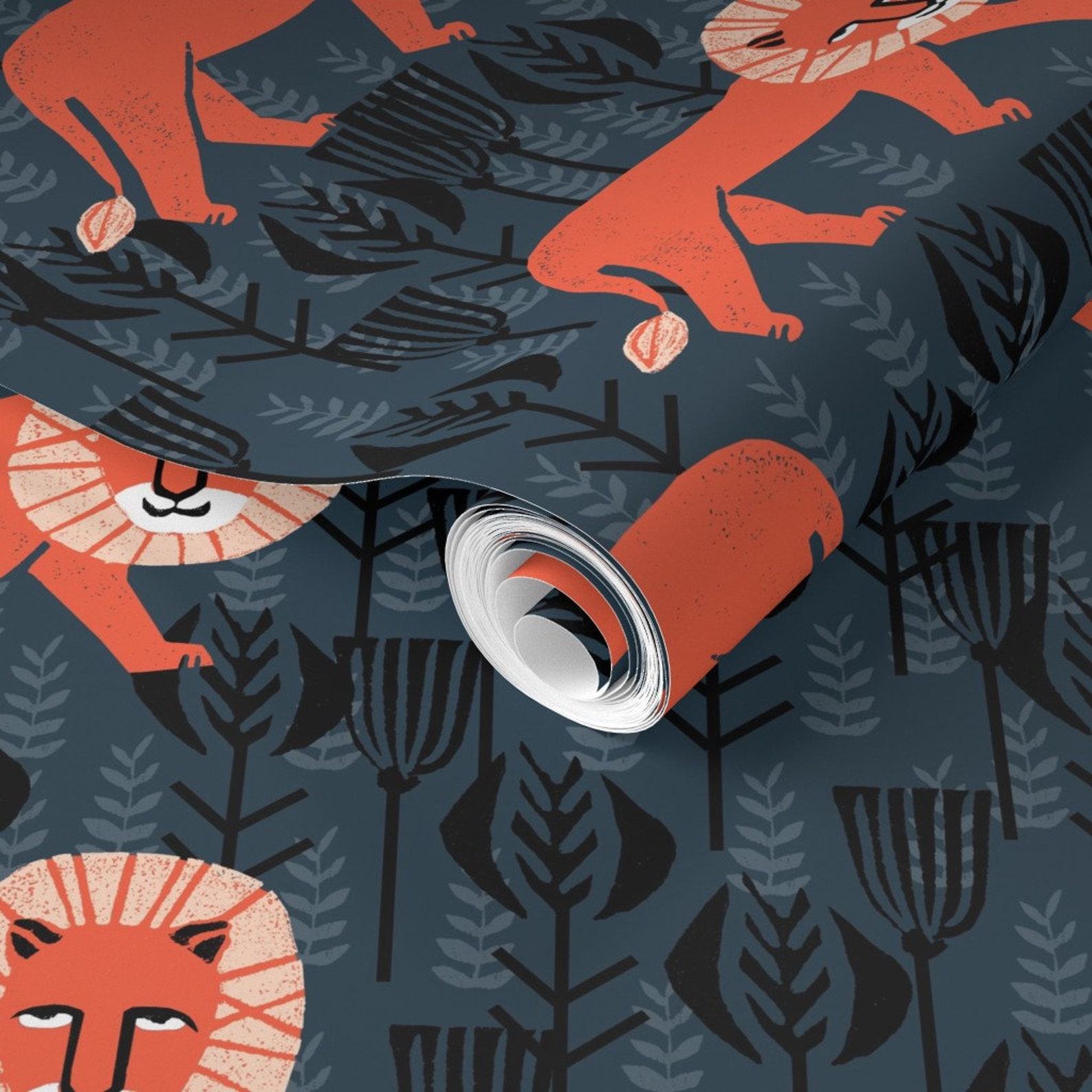 Safari Lion Wallpaper Lion Block Print Kids Design by Andrea - Etsy