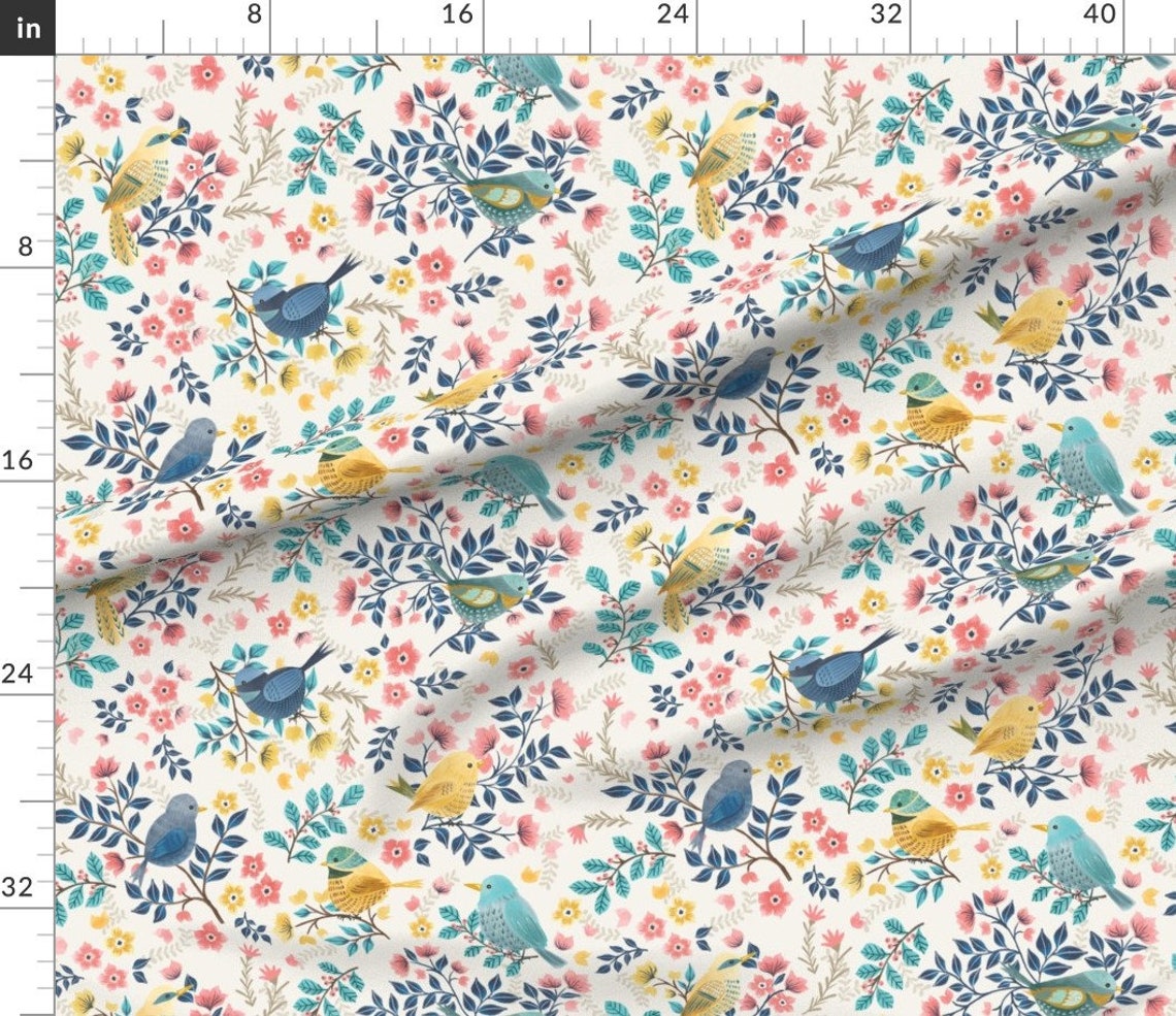Spring Birds Fabric Spring Birds And Florals By Yuanxudesign | Etsy
