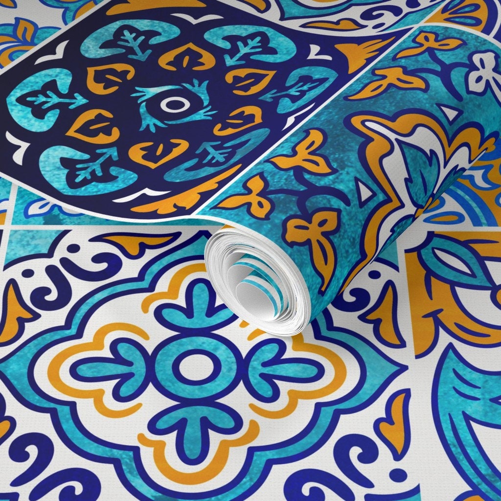 Spanish Wallpaper Sea Breeze Spanish Tile by Penguinhouse - Etsy