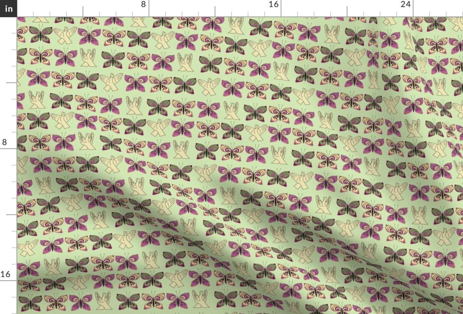 ASL Butterfly Fabric - ASL Butterfly Green American Sign Language Hands ...