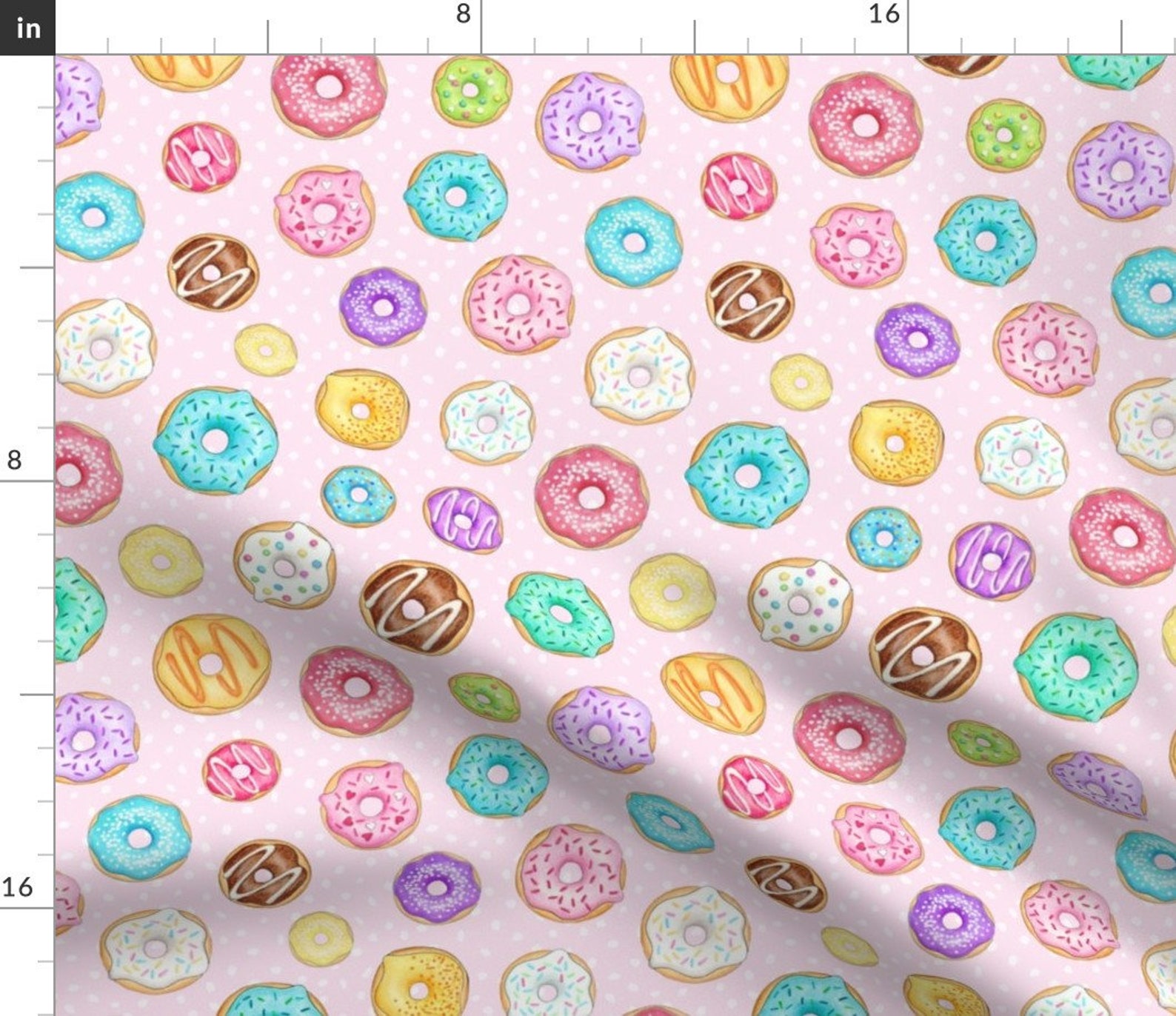 Donuts Fabric Scattered Rainbow Donuts on Pale Pink Spotty - Etsy