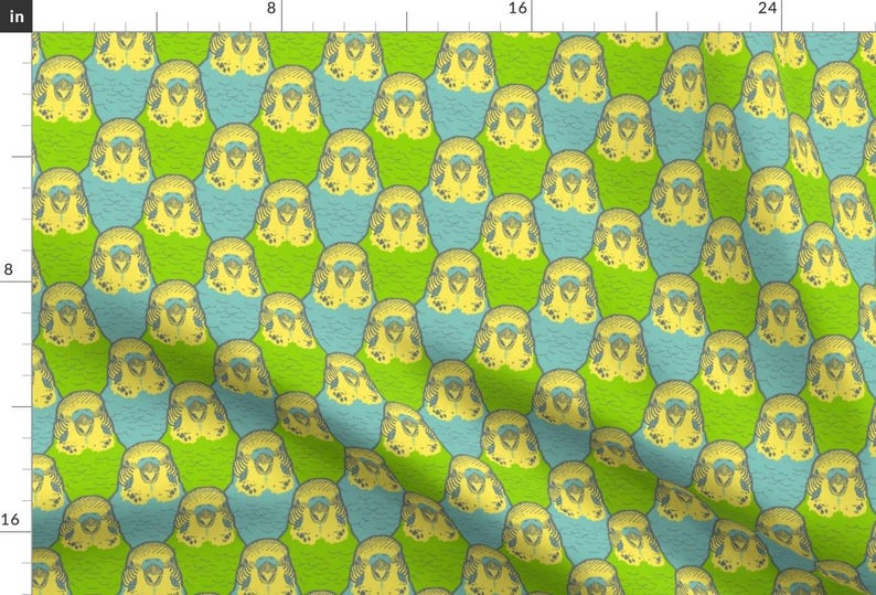 Birds Fabric - A Buncha Budgies by Kjthoon - Birds Parakeet Blue Yellow ...