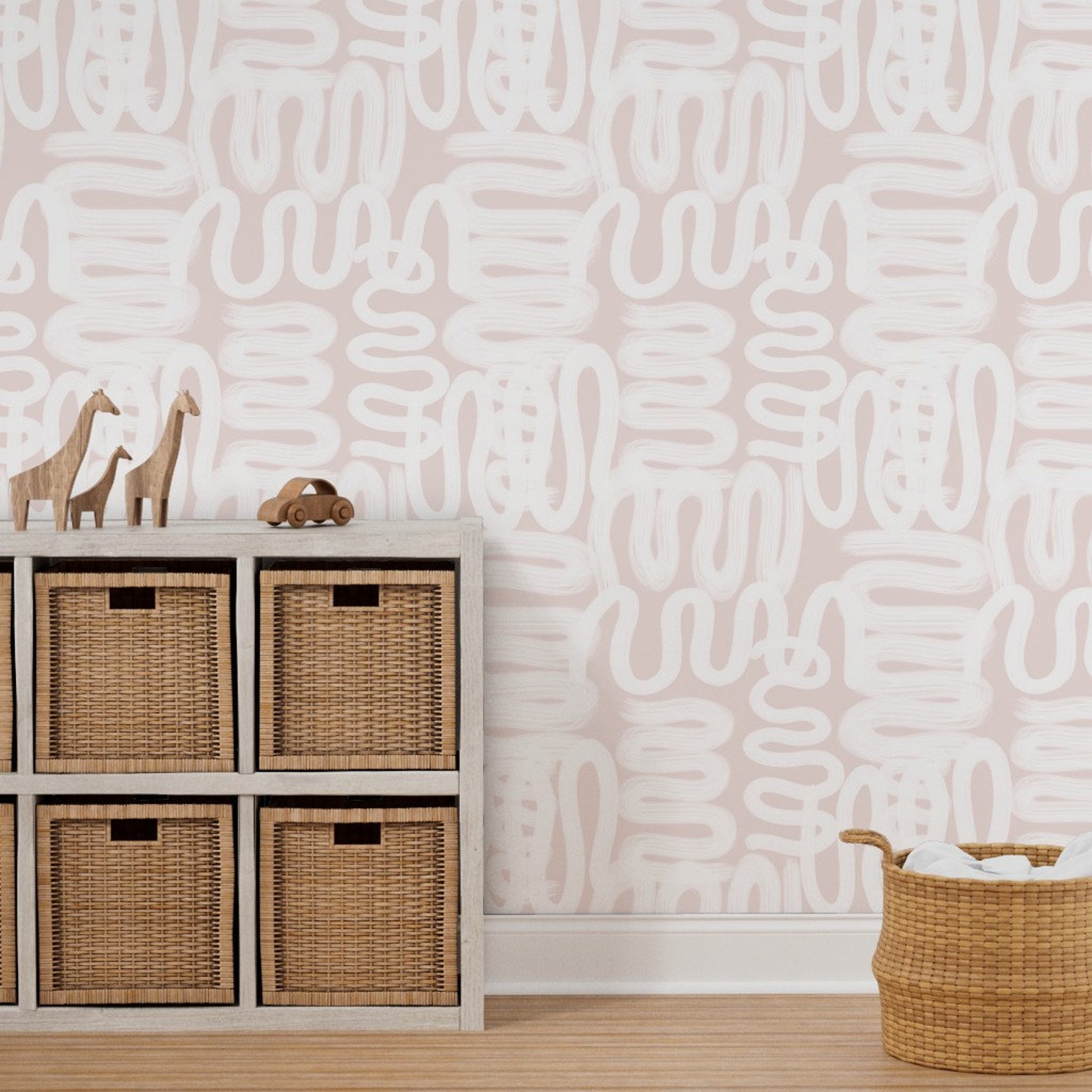 Squiggle Wallpaper Squiggle White on Petal Pink by Danika - Etsy