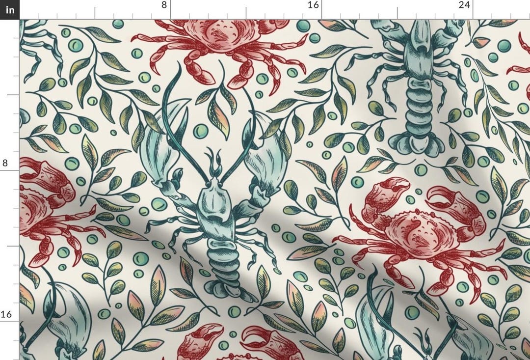 Vintage Crustacean Fabric - Watercolor Lobster by Studio_saturno - Red ...
