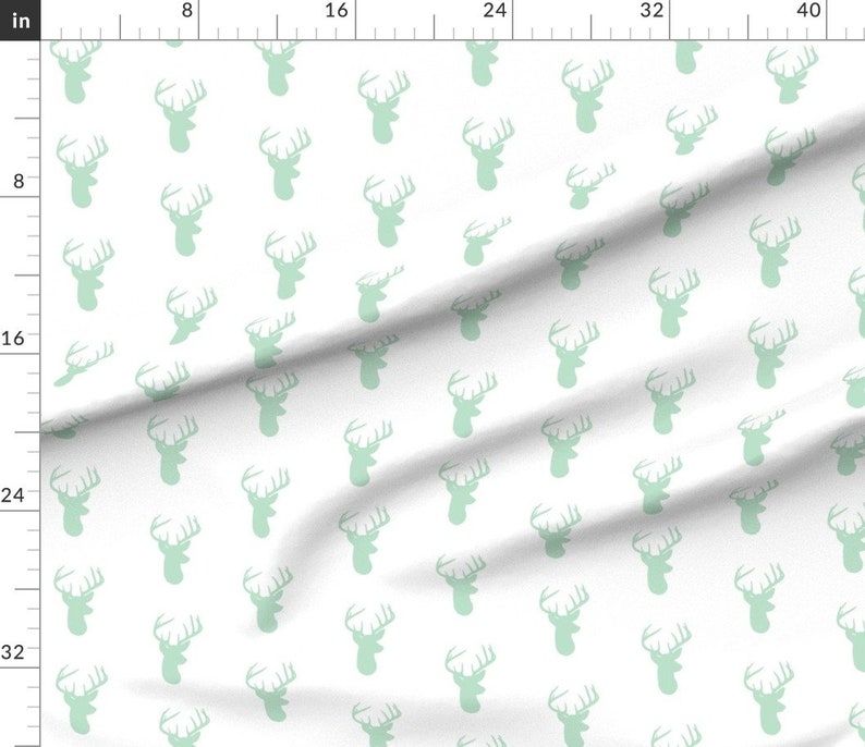 Mint Deer Heads Fabric Mint Deer on White by Modfox Mint - Etsy