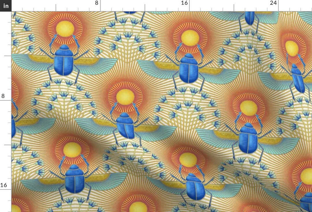 Scarab Fabric - Scarab of Ra by Analinea - Scarab Egyptian Beetle Blue ...