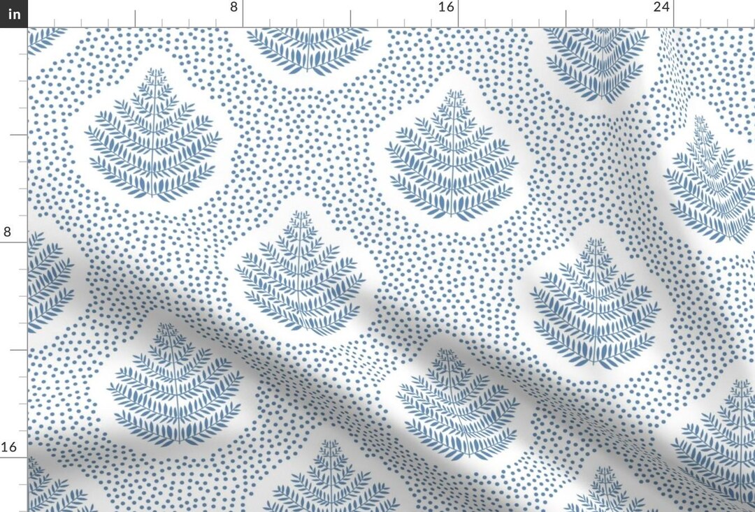 French Blue Fabric - Fronds and Dots by Kathy_gruenhut_designs ...