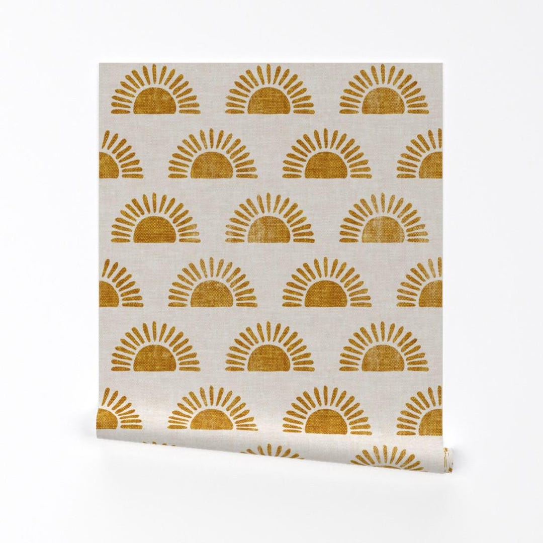 Block Print Sun Wallpaper - Sunshine by Littlearrowdecor - Boho Sunrise ...