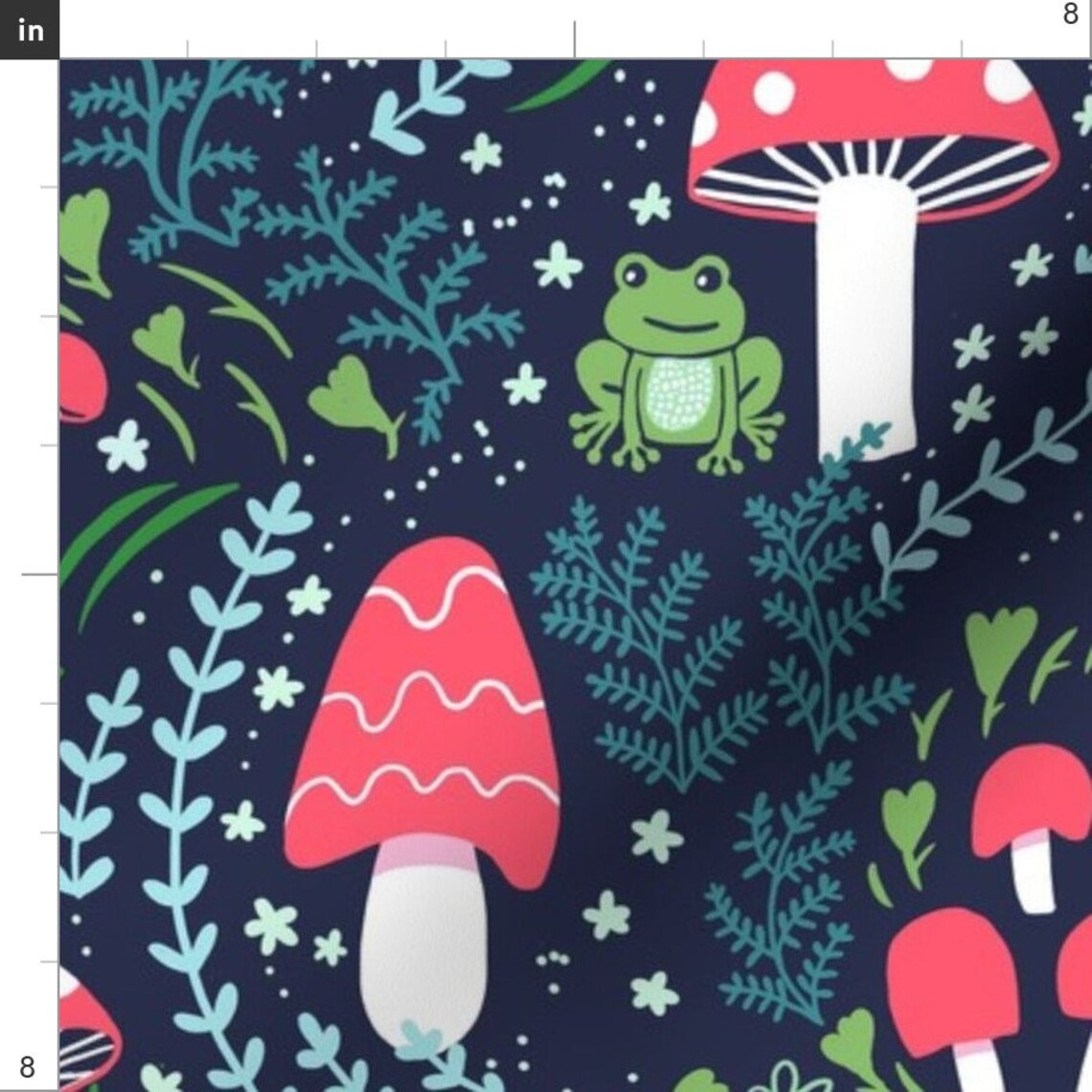 Toad Fabric Mushrooms Toadstools and Frogs by Creativeinchi | Etsy