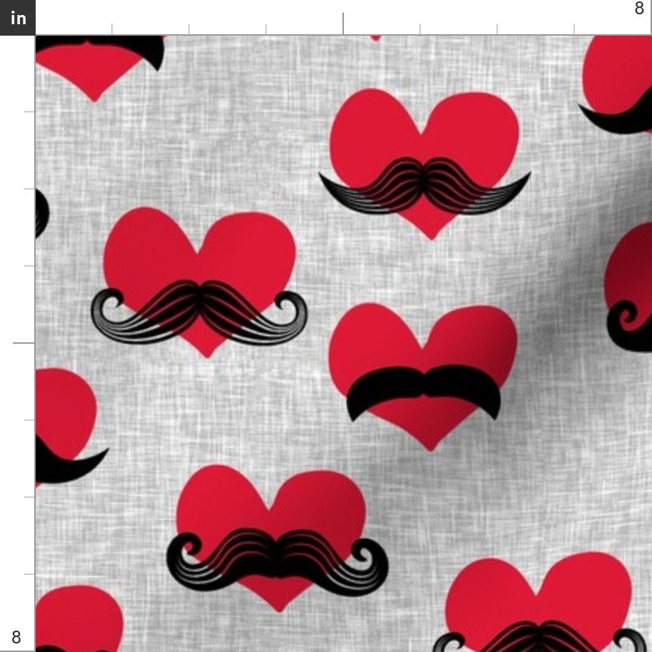 Hearts With Mustaches Fabric Mustache Hearts | Etsy