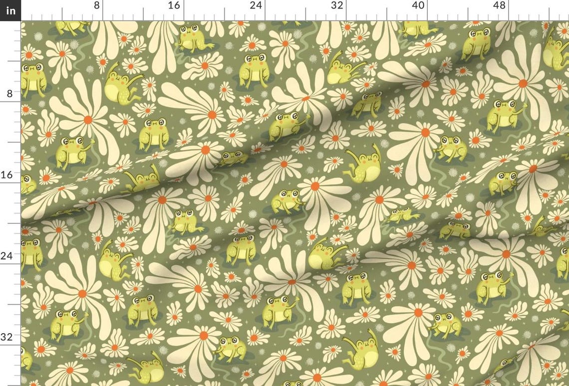 Retro Apparel Fabric - Floral Frogs Medium by Myzoetrope - Psychedelic ...