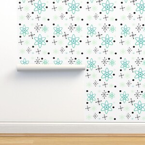 Atomic Wallpaper - Atomic Stars Black Turquoise by Flowerchildtrends ...