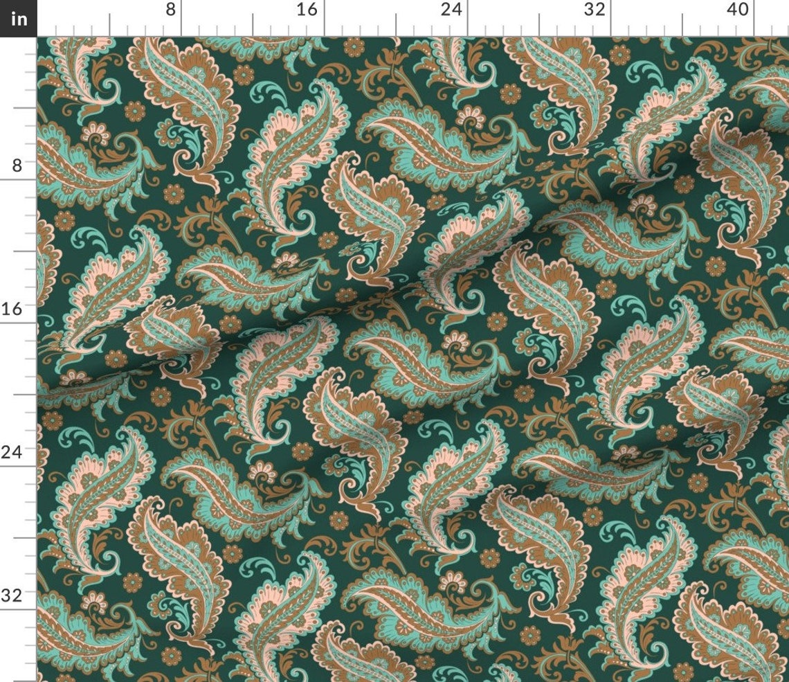 Green Paisley Illustration Fabric Paisley Pattern by - Etsy