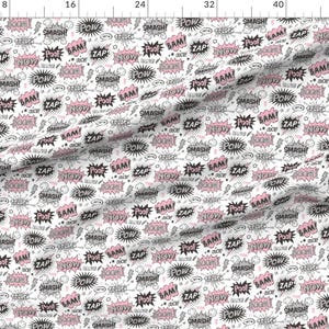Comic Book Fabric - Superhero Comic Pop Art Speech Bubbles Words Pink ...
