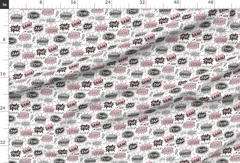Comic Book Fabric - Superhero Comic Pop Art Speech Bubbles Words Pink ...