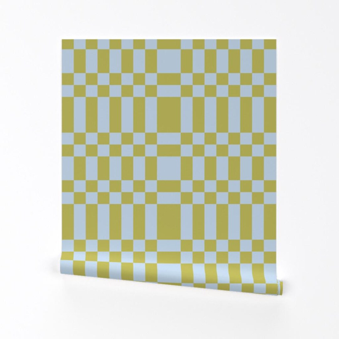 Green Blue Check Removable Peel and Stick Wallpaper - Chartreuse Plaid ...