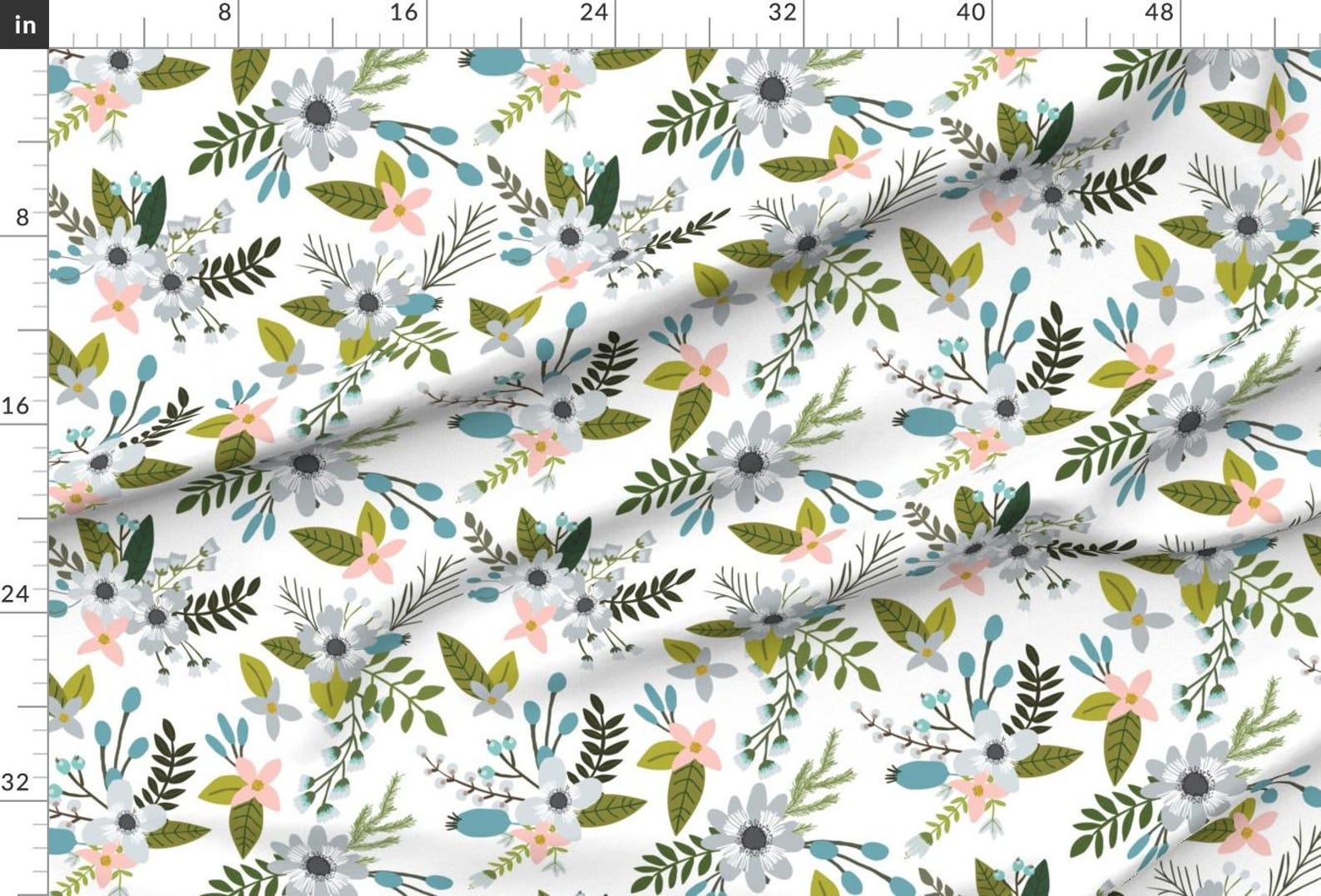 Floral Fabric - Sprigs and Blooms Silver Oversized by Ivieclothco ...