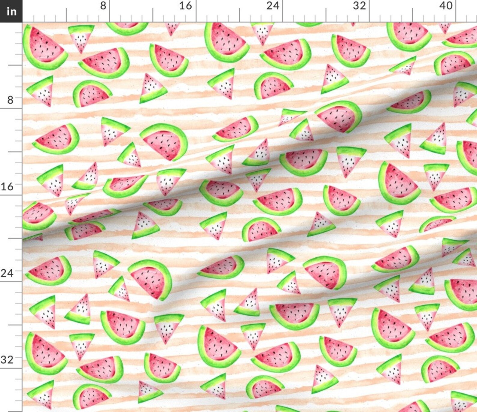 Watermelon Fabric Watermelon Pieces Watercolor on Peach - Etsy