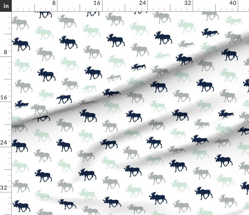 Moose Fabric Multi Moose / Northern Lights Grey/mint/navy | Etsy
