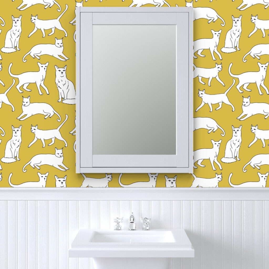 Cat Wallpaper Cats Mustard Yellow by Andrea Lauren Mustard | Etsy