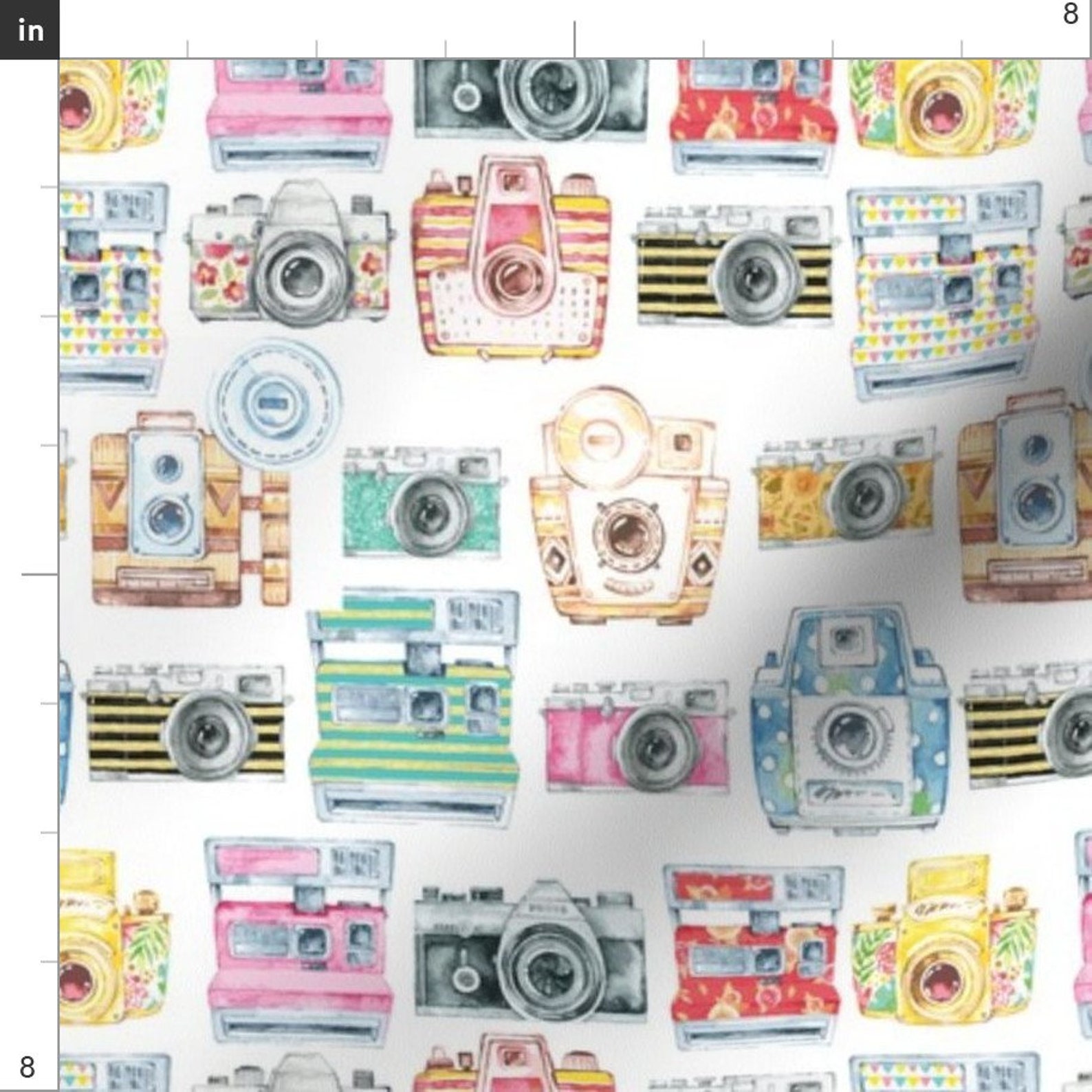 Colorful Watercolor Cameras Fabric Watercolor Cameras Large Scale by ...