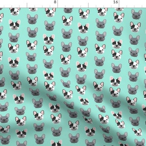 Frenchie Fabric Dog French Bulldogs Grey & Black White Puppy Mint Aqua ...