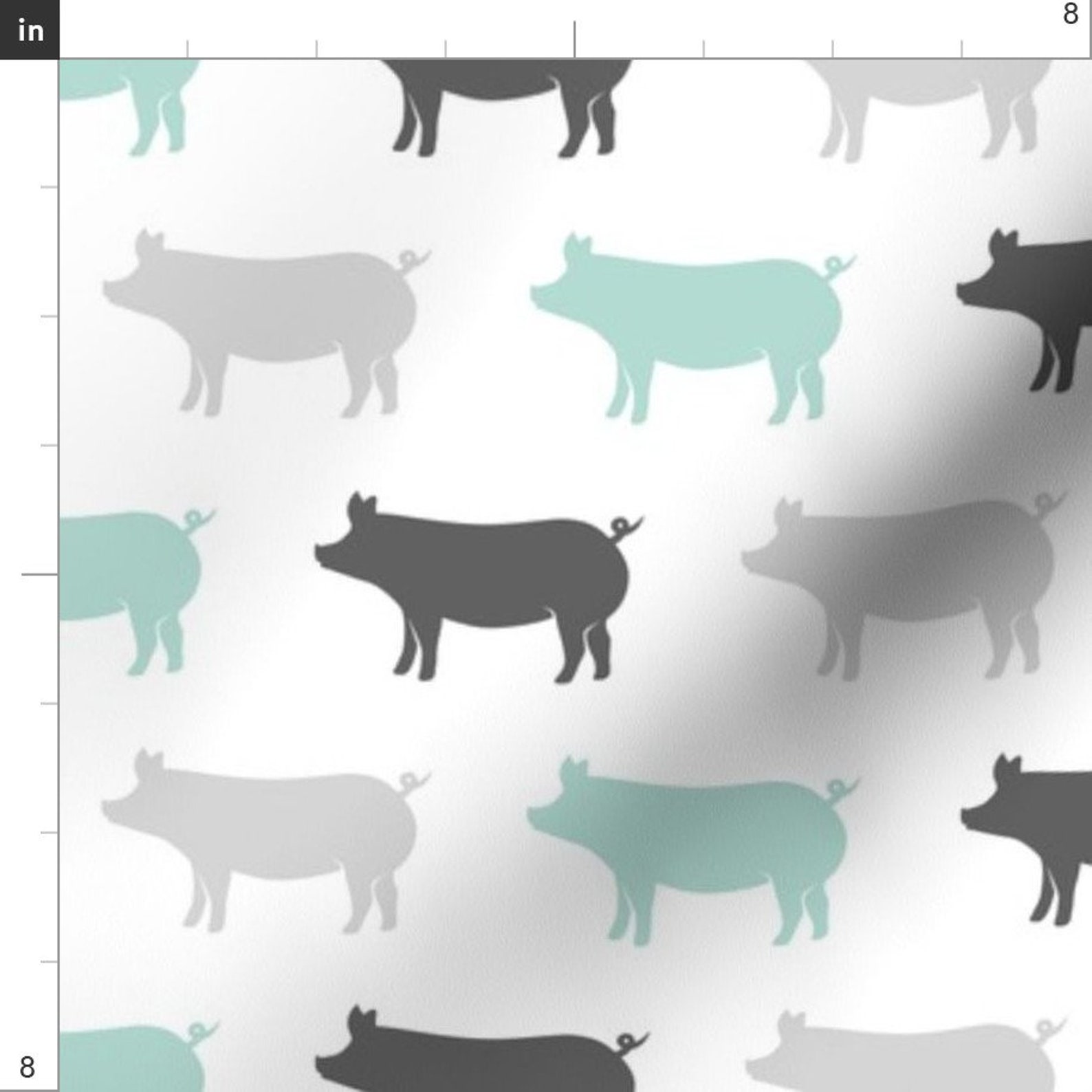 Farm Fabric Multi Pigs Dark Mint and Gray by - Etsy