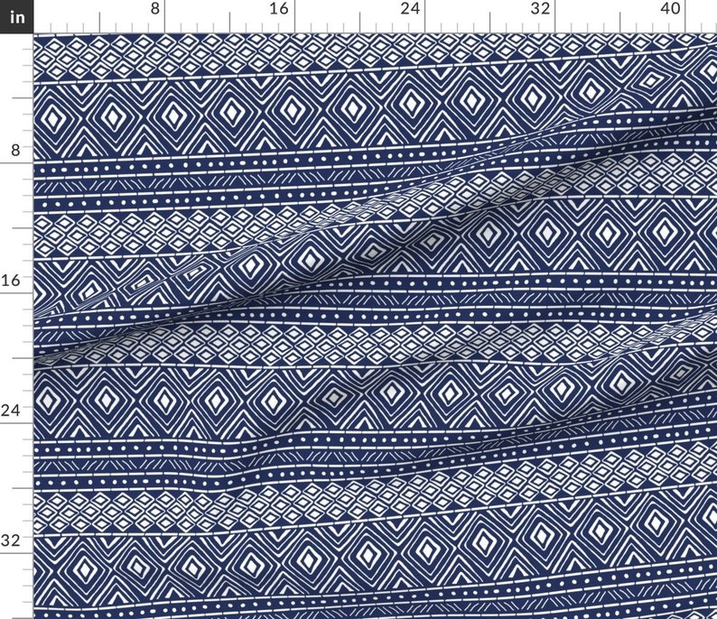 Tribal Fabric Ornate Mud Cloth Dark Blue White Geometric - Etsy